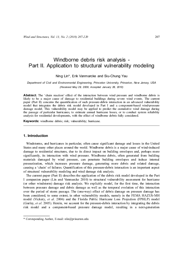 (PDF) Windborne debris risk analysis - Part II. Application to structural vulnerability modeling