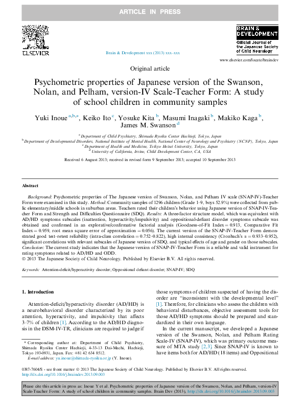 (PDF) Psychometric properties of Japanese version of the Swanson, Nolan ...