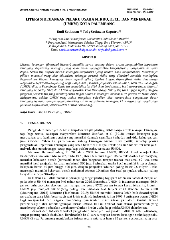(PDF) Literasi Keuangan Pelaku Usaha Mikro, Kecil Dan Menengah (Umkm ...