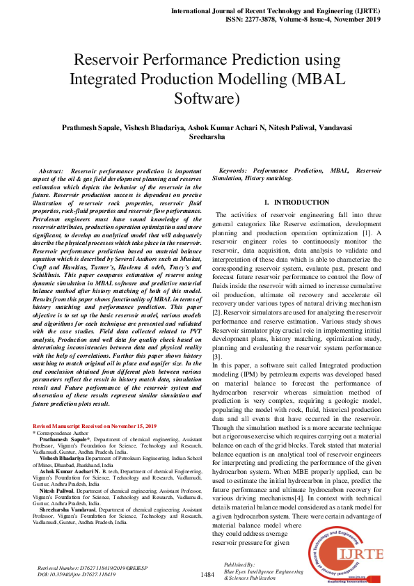 (PDF) Reservoir Performance Prediction using Integrated Production ...