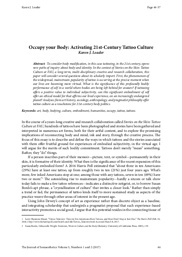 (PDF) Occupy your Body: Activating 21st-Century Tattoo Culture