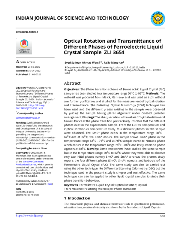 (PDF) Optical Rotation and Transmittance of Different Phases of ...