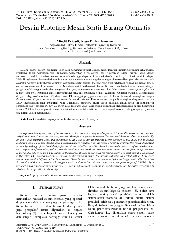 (PDF) Desain Prototipe Mesin Sortir Barang Otomatis | Mindit Eriyadi ...