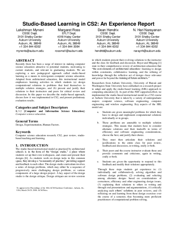 (PDF) Studio-based learning in CS2