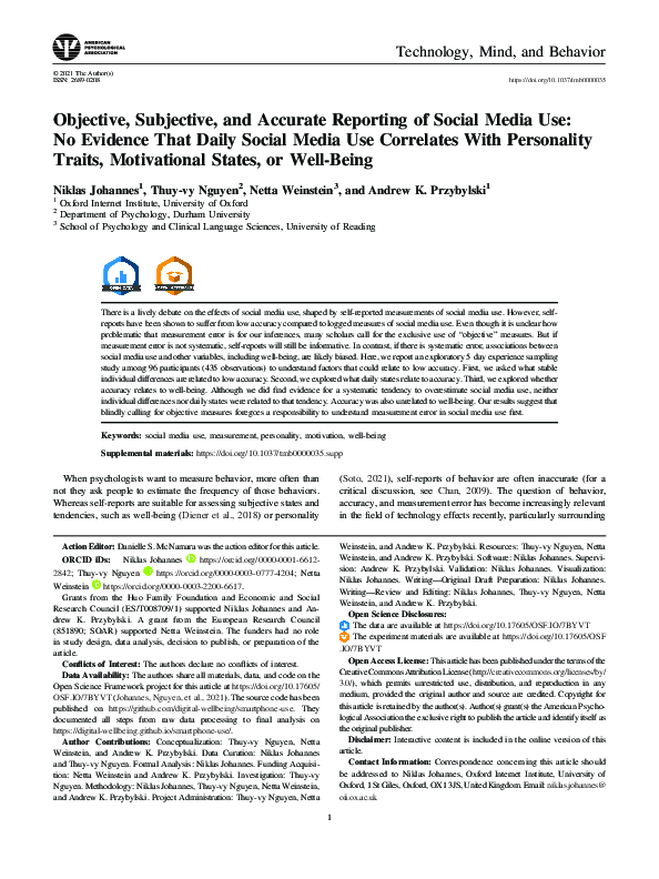 (PDF) Objective, subjective, and accurate reporting of social media use ...