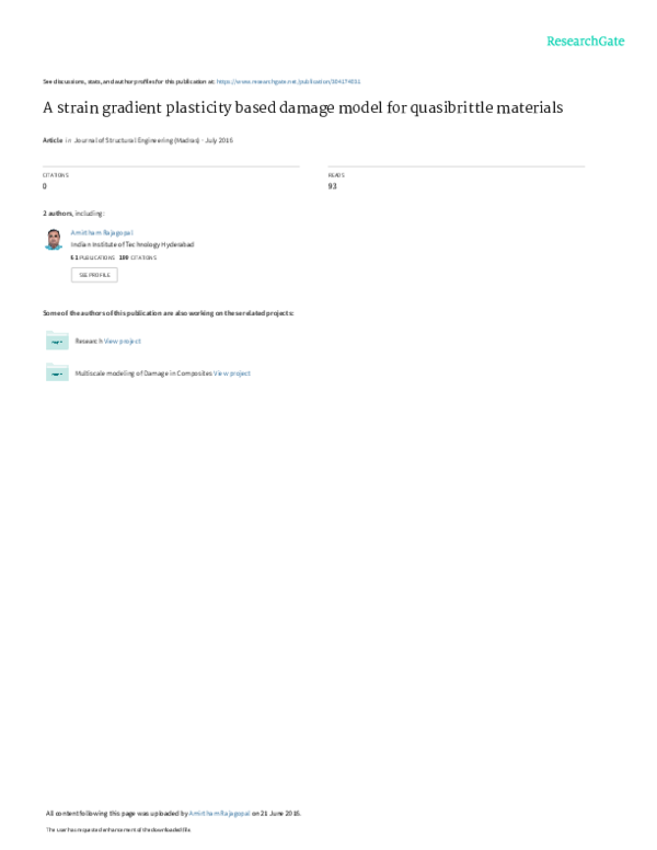 (PDF) A strain gradient plasticity based damage model for quasibrittle ...