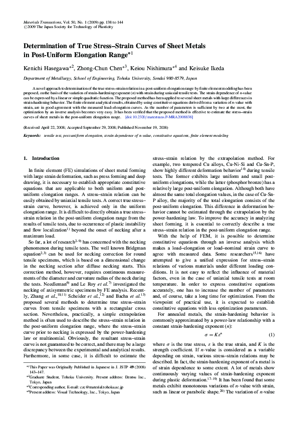 (PDF) Determination of True Stress–Strain Curves of Sheet Metals in ...