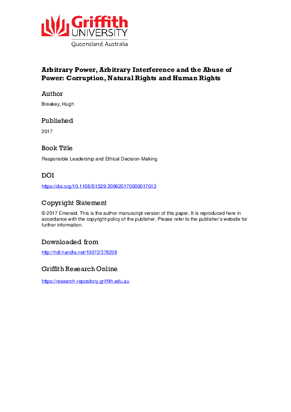 (PDF) Arbitrary Power, Arbitrary Interference and the Abuse of Power ...