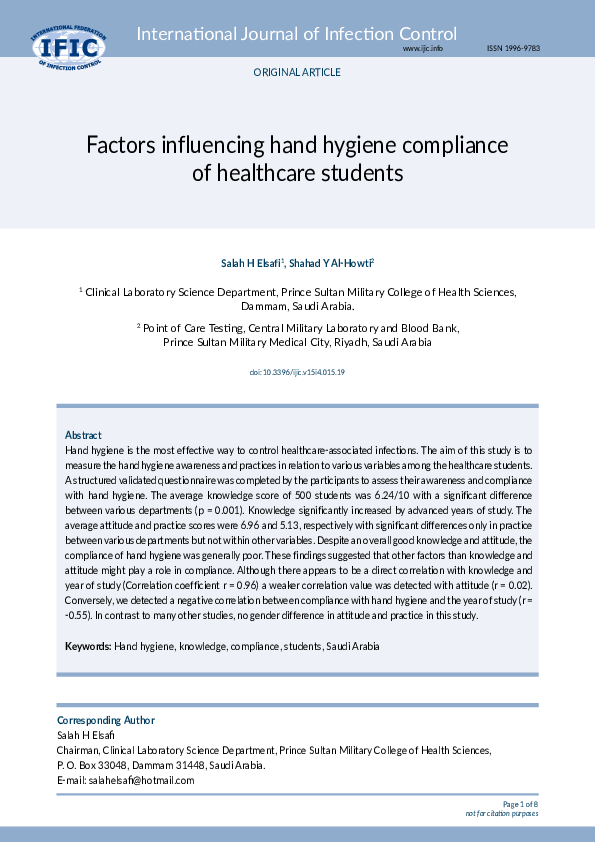 (PDF) Factors influencing hand hygiene compliance of healthcare students