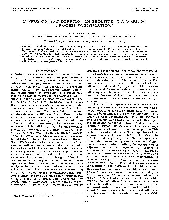 (PDF) Diffusion and sorption in zeolites—I. A Markov process formulation