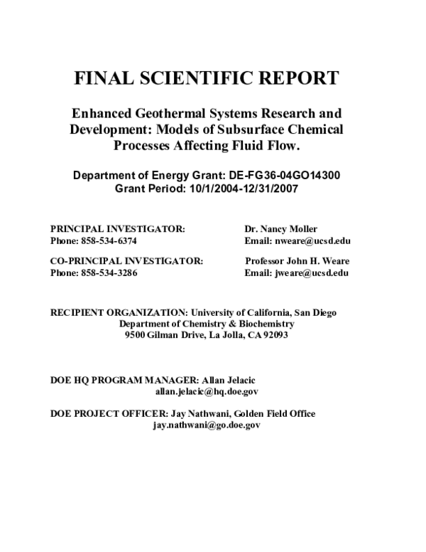 Pdf Enhanced Geothermal Systems Research And Development Models Of 9363