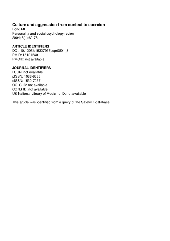 (PDF) Culture and Aggression—From Context to Coercion