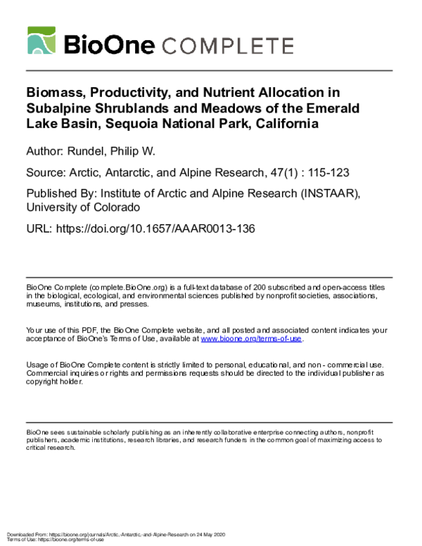 (PDF) Biomass, Productivity, and Nutrient Allocation in Subalpine ...