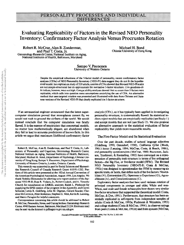 (PDF) Evaluating replicability of factors in the Revised NEO ...