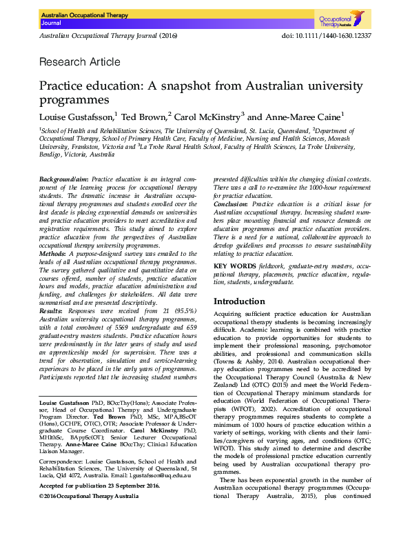 (PDF) Practice education: A snapshot from Australian university programmes
