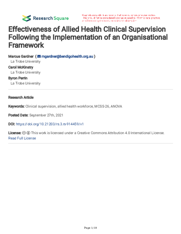(PDF) Effectiveness of Allied Health Clinical Supervision Following the ...