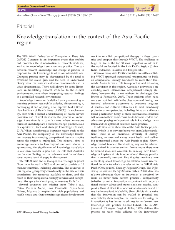 (PDF) Knowledge translation in the context of the Asia Pacific region | Carol McKinstry ...