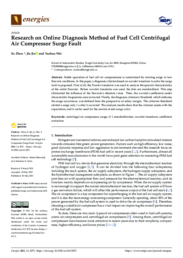 (PDF) Research on Online Diagnosis Method of Fuel Cell Centrifugal Air ...