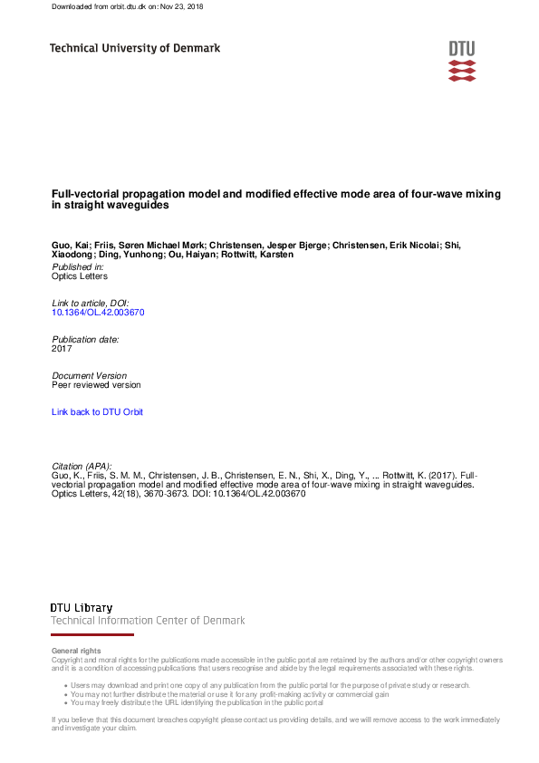 Pdf Full Vectorial Propagation Model And Modified Effective Mode Area Of Four Wave Mixing In