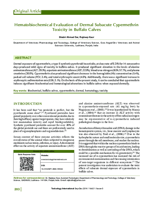 (PDF) Hematobiochemical evaluation of dermal subacute cypermethrin toxicity in buffalo calves ...