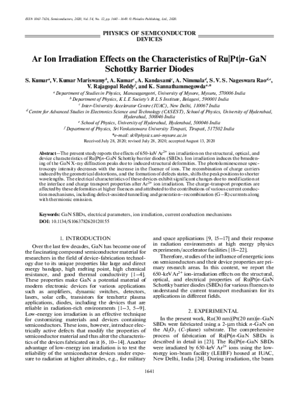 (PDF) Ar Ion Irradiation Effects on the Characteristics of Ru|Pt|n-GaN Schottky Barrier Diodes