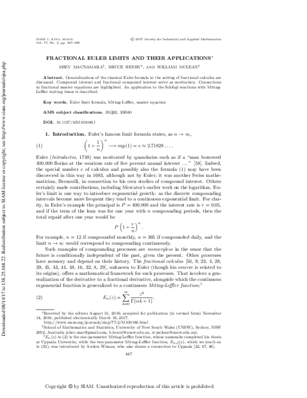 Pdf Fractional Euler Limits And Their Applications