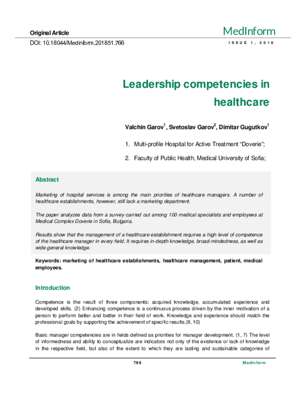 (PDF) Leadership competencies in healthcare