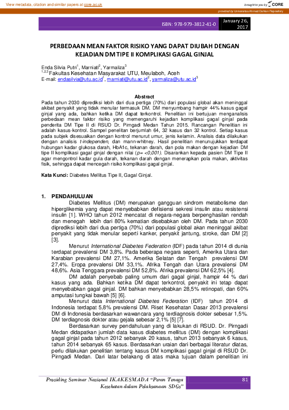 (PDF) Perbedaan Mean Faktor Risiko Yang Dapat Diubah Dengan Kejadian DM ...