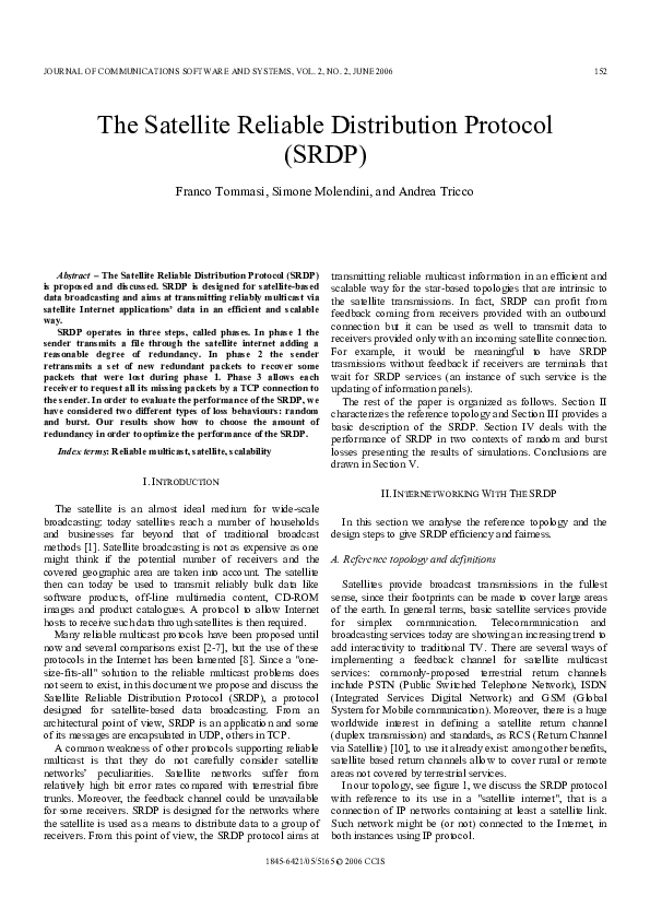 (PDF) The Satellite Reliable Distribution Protocol (SRDP) | Franco ...