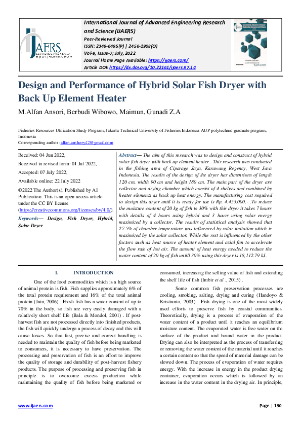 (PDF) Design and Performance of Hybrid Solar Fish Dryer with Back Up ...