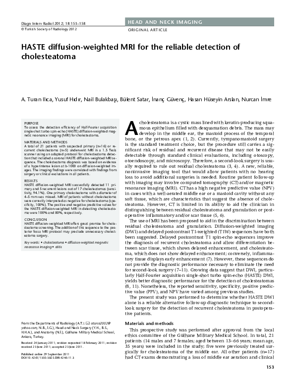 (PDF) HASTE diffusion-weighted mri: reliability for detection of ...