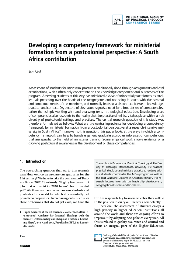 (PDF) Developing a competency framework for ministerial formation from ...
