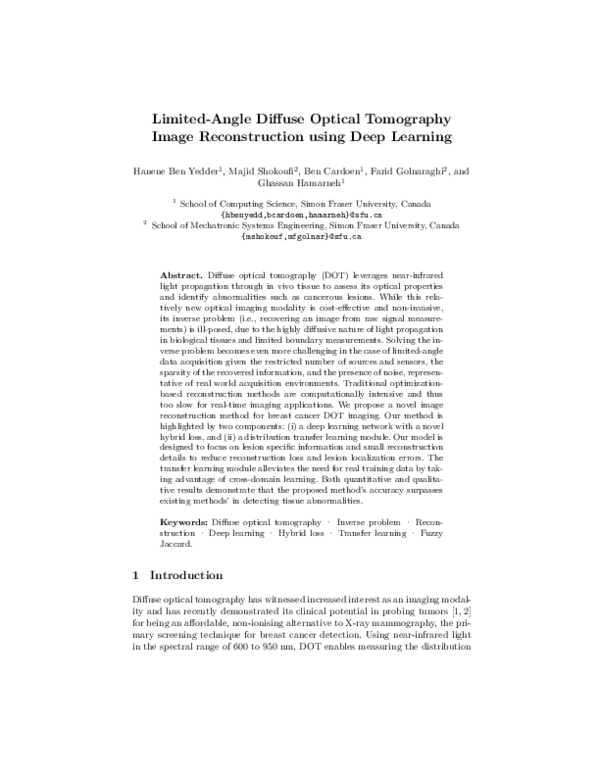 (PDF) Limited-Angle Diffuse Optical Tomography Image Reconstruction Using Deep Learning