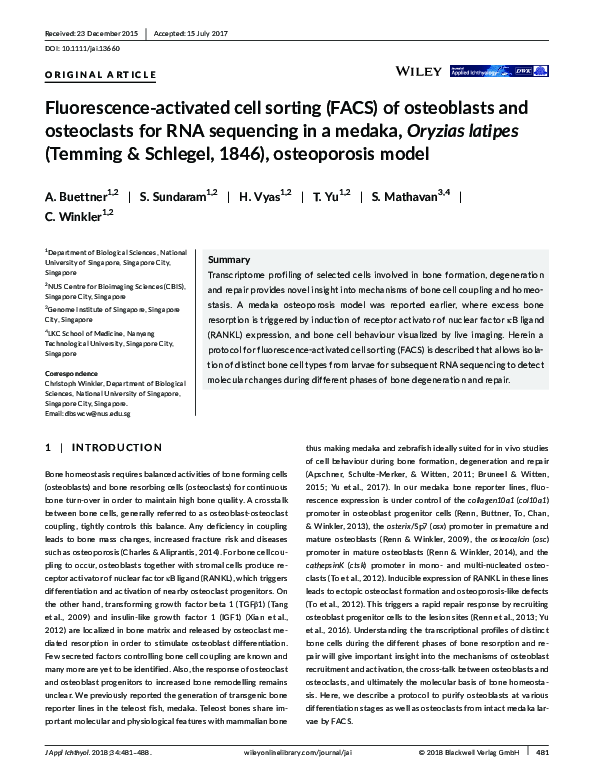 (PDF) Fluorescence-activated cell sorting (FACS) of osteoblasts and ...