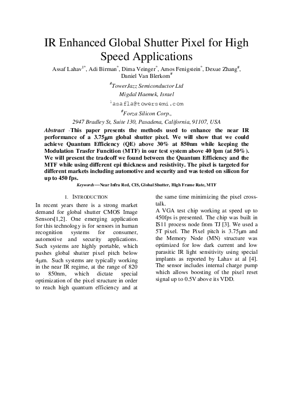 (PDF) IR Enhanced Global Shutter Pixel for High Speed Applications