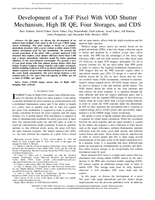 (PDF) Development of a ToF Pixel With VOD Shutter Mechanism, High IR QE ...