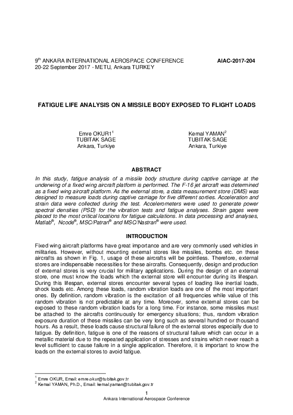 (PDF) Fatigue Life Analysis On A Missile Body Exposed To Flight Loads