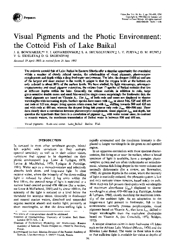 (PDF) Visual pigments and the photic environment: The cottoid fish of ...