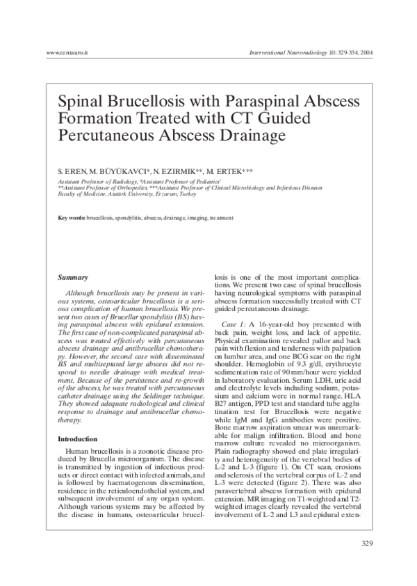 (PDF) Spinal Brucellosis with Paraspinal Abscess Formation Treated with ...