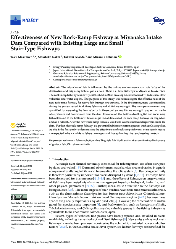 (PDF) Effectiveness of New Rock-Ramp Fishway at Miyanaka Intake Dam ...