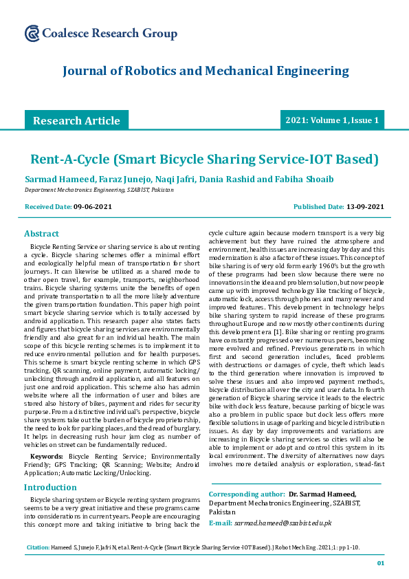 (PDF) Rent-A-Cycle (Smart Bicycle Sharing Service-IOT Based)