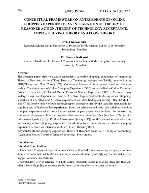 (PDF) CONCEPTUAL FRAMEWORK ON ANTECEDENTS OF ONLINE SHOPPING EXPERIENCE-AN INTEGRATION OF THEORY ...