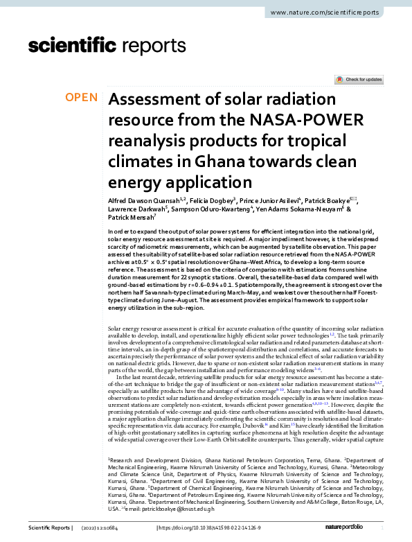 (PDF) Assessment of solar radiation resource from the NASA-POWER ...