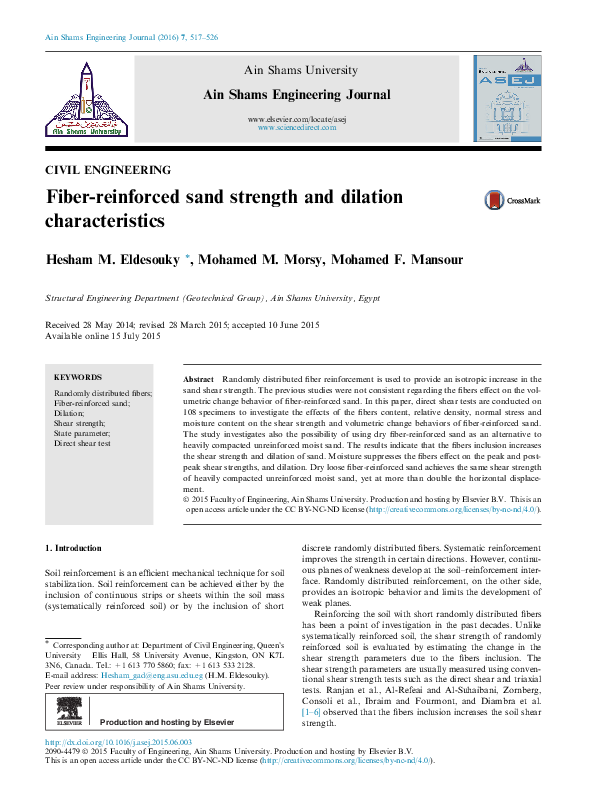 (PDF) Fiber-reinforced sand strength and dilation characteristics