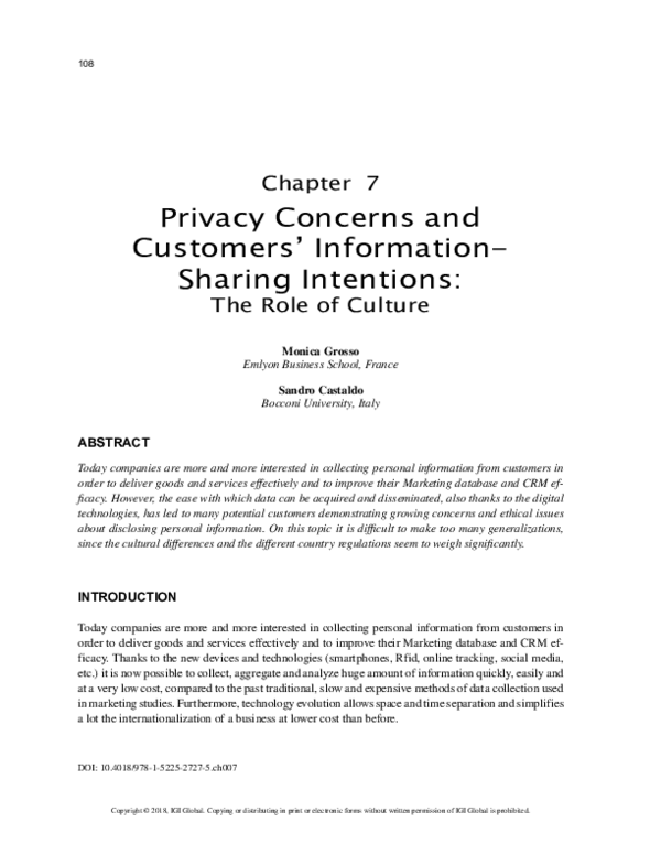 (PDF) Privacy Concerns and Customers' Information-Sharing Intentions