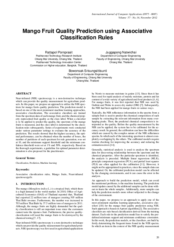 (PDF) Mango Fruit Quality Prediction using Associative Classification Rules