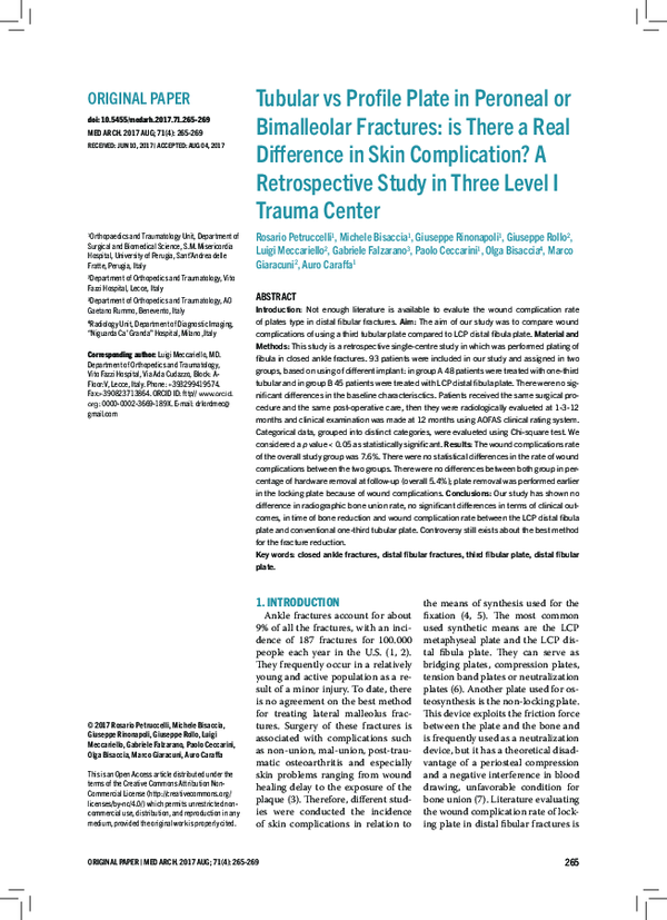 (PDF) Tubular vs Profile Plate in Peroneal or Bimalleolar Fractures: is ...