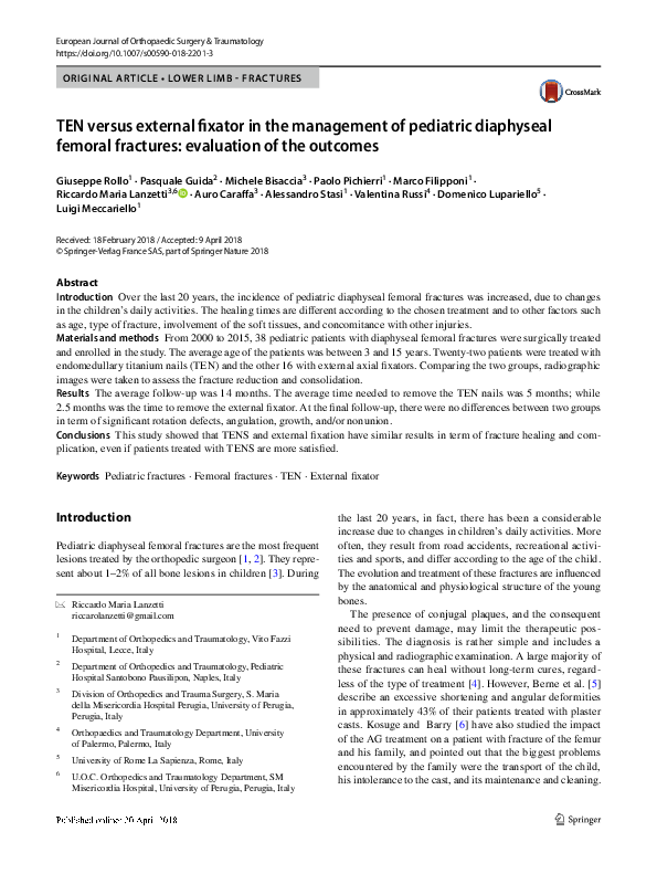 (PDF) TEN versus external fixator in the management of pediatric diaphyseal femoral fractures ...