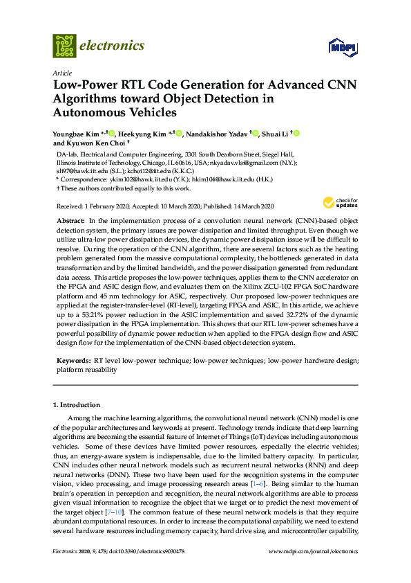(PDF) Low-Power RTL Code Generation for Advanced CNN Algorithms toward ...