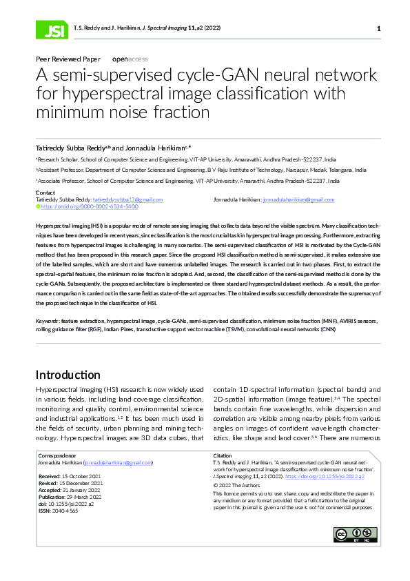 Pdf A Semi Supervised Cycle Gan Neural Network For Hyperspectral Image Classification With 